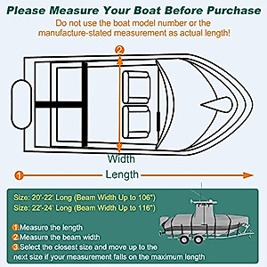 Nukugula 800D 100% Waterproof T-Top Boat Cover Marine Grade Canvas Trailerable T Top Boat Cover with 19 Windproof Straps Fit 22'-24' Long (Beam Width Up to 116") Center Console Boat with T Top Roof
