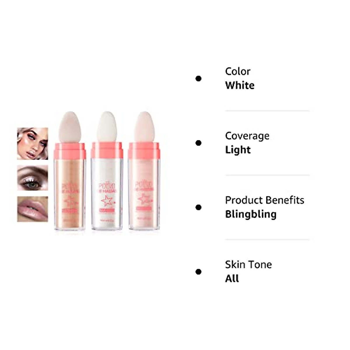 NewBang Polvo De Hadas Highlighter Powder Stick Makeup,Body Glitter Shimmer and Shine High Gloss Blush Contour Makeup,Smooth Sparkle Patting Powder for Face Eyes Lips Hair Body Glow -3 Colors