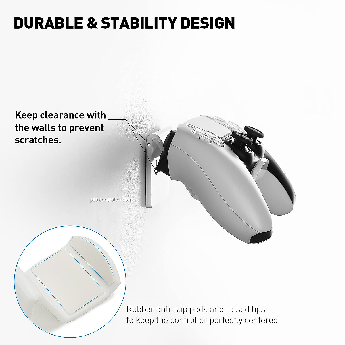 OAPRIRE Universal Controller Stand Holder 2 Pack for XBOX ONE PS4 PS5 SWITCH, Controller Wall Mount Gaming Accessories with Cable Clips&Anti-Slip Pads (White)