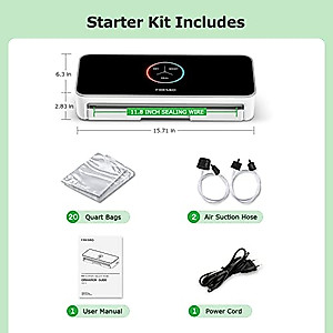 FRESKO Full Automatic Vacuum Sealer Machine for seal a meal, LED Touch Food Sealer with Bags, ETL Certified (White)