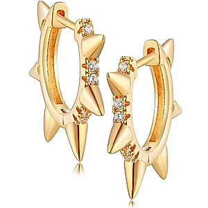 FETTERO Women Spike Earrings Gold Huggie Hoops 14K Gold Plated Small Hoop Earrings for Women Boho Simple Delicate Gold Earrings Handmade Hypoallergenic Earrings Jewelry Gift