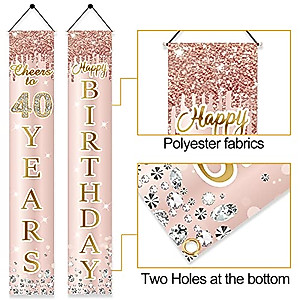 40th Birthday Decorations Door Banner for Women, Pink Rose Gold Cheers to 40 Years Happy Birthday Sign Party Supplies, Sweet Forty Birthday Backdrop Porch Decor