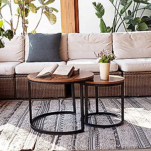 aboxoo Coffee Table Nesting Side Set of 2 End Table Top Sturdy Metal Frame Desk Centerpiece Living Room Bedroom Apartment Modern Industrial Simple Nightstand