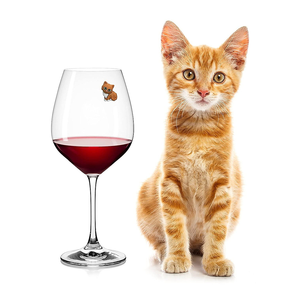 Simply Charmed Cat Wine Charms or Drink Glass Markers - Magnetic - Great Birthday or Hostess Gift for Cat Lovers - Set of 6 Cute Kitty Glass Identifiers