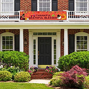 Large Happy Thanksgiving Banner Decor Thanksgiving Turkey Maple Leaves Pumpkin Banner Thanksgiving Outdoor Decorations for Happy Thanksgiving Day Celebration Home Decor Party Favors (8.2 x 1.5 Feet)