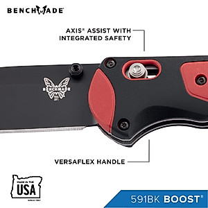 Benchmade - 591BK Boost Knife, Opposing Bevel Blade, Plain Edge, Black/Red Grivory Handle