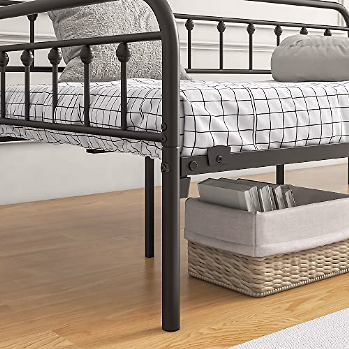 BOFENG Metal Daybed Frame Twin,Black Sofa Bed for Living Room Guest Room,Heavy Duty Steel Slats Support Platform Furniture,Platform Bed Frame with Storage No Box Spring Needed,Noise Free