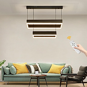 Modern Chandeliers for Living Room, 2-Ring Rectangles Pendant Light Kitchen Island Fixtures, Dimmable LED Chandelier for Dining Room Bedrooms, Black (40CM/60CM)