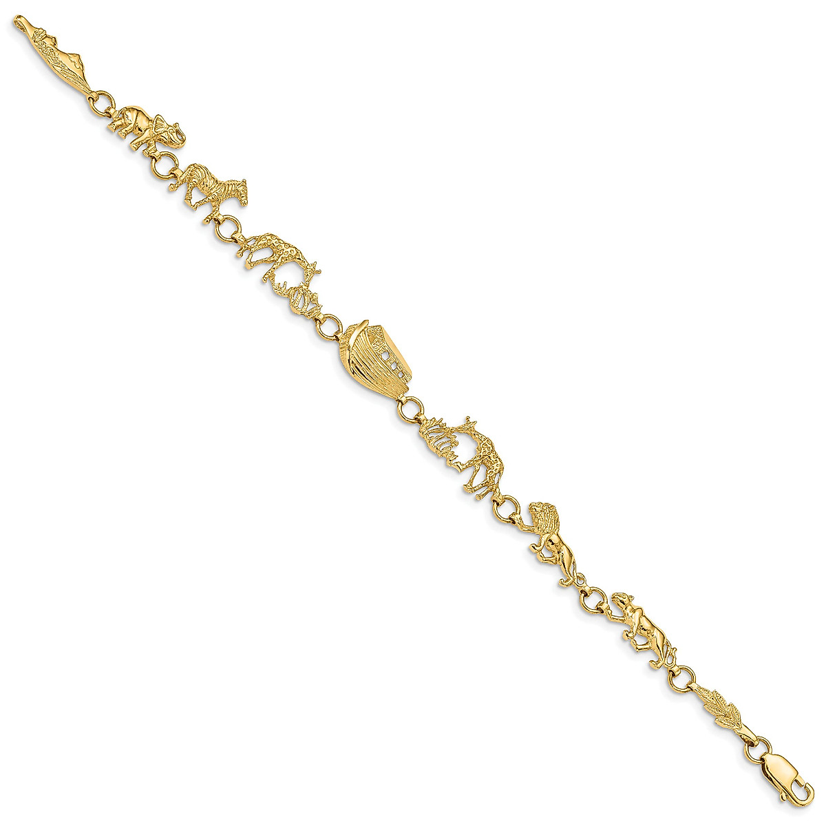 Avariah Solid 14k Yellow Gold Polished and Textured Noah's Ark 7 inch Bracelet - 7"
