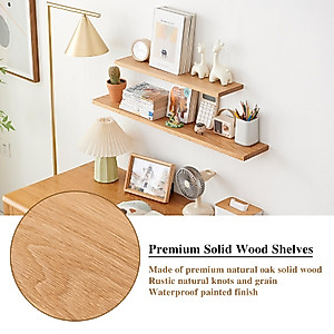 Oak Floating Shelves Rustic Wood Wall Shelves for Wall Storage, Wall Mounted Wooden Display Shelf Wide for Living Room Bedroom Kitchen Bathroom (12 inch)