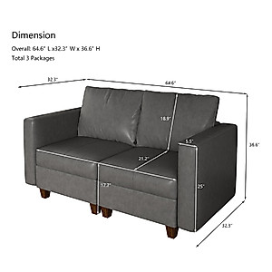 EASE MOOSE Modular Sectional Loveseat Sofa Couch with Storage Seats, 2 Seat Faux Leather Convertible Modular Sofa Love Seats for Small Spaces
