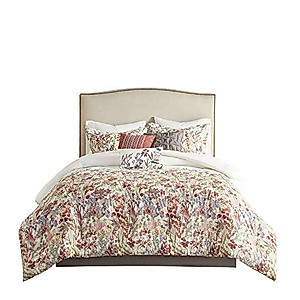 Madison Park 100% Cotton Comforter Set - Feminine Design Colorful Floral Print, All Season Down Alternative Bedding Layer and Matching Shams, King (104 in x 92 in), Mariana, Multi 7 Piece