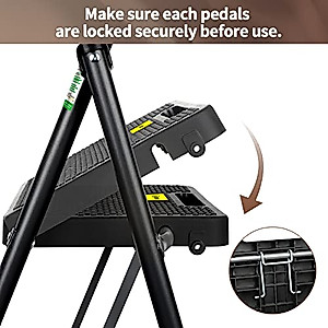 3 Step Ladder Folding Step Stool with Wide Anti-Slip Pedals and Comfort Handgrip for Kitchen Household and Office, Lightweight Capacity 500lbs Sturdy Step Ladder（Black）