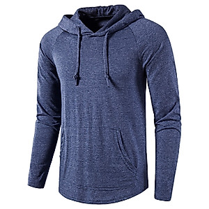 SIR7 Men's Gym Workout Active Long Sleeve Pullover Lightweight Hoodie Casual Hooded Sweatshirts(Deep Blue X-Large)