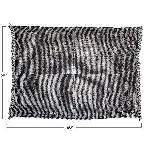 Creative Co-Op 2-Sided Cotton Waffle Weave Fringe, Natural and Navy Throw Blanket, Blue