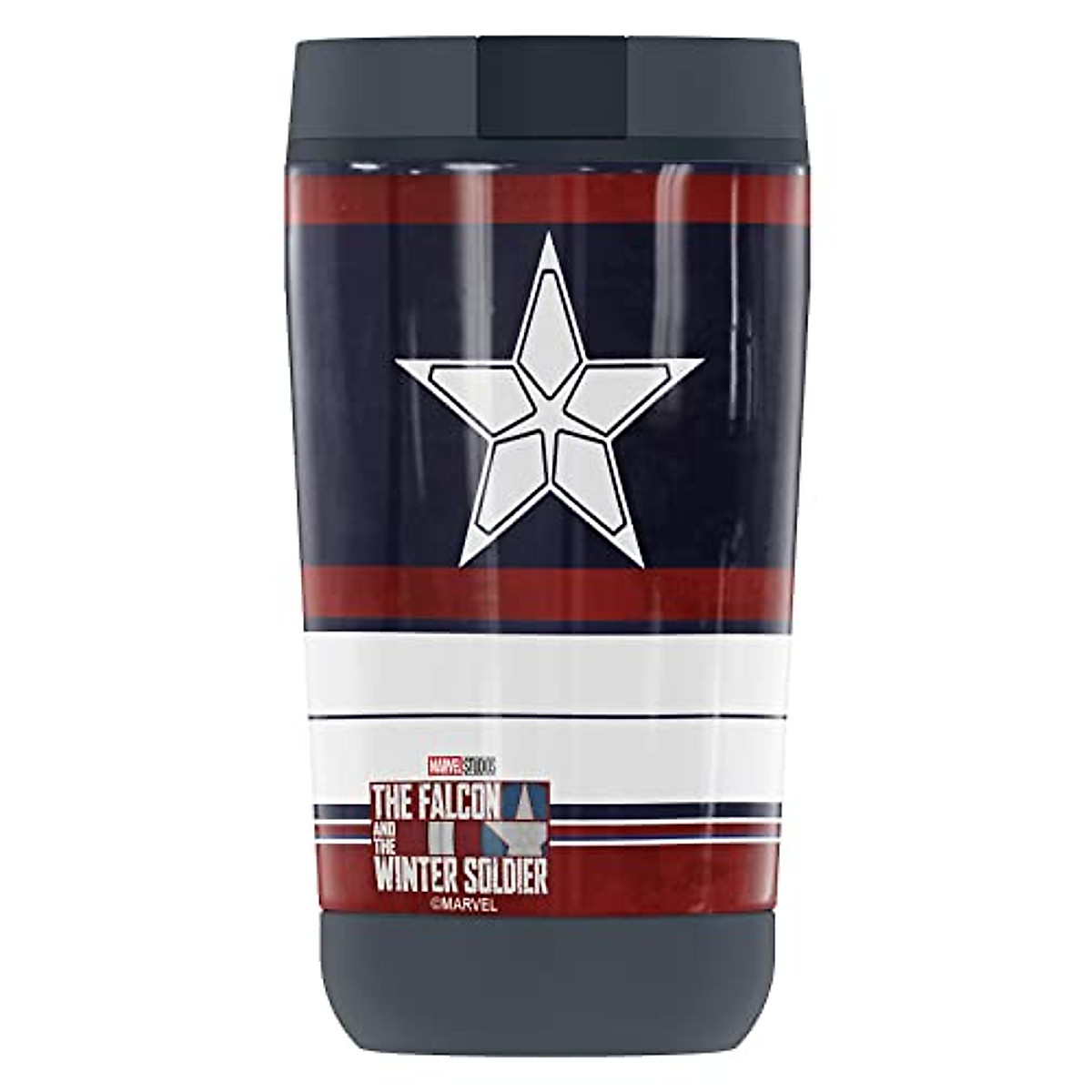 THERMOS Marvel - The Falcon And The Winter Soldier, Captain America Shield Metallic Stars And Stripes GUARDIAN COLLECTION Stainless Steel Travel Tumbler, Vacuum insulated & Double Wall, 12 oz.