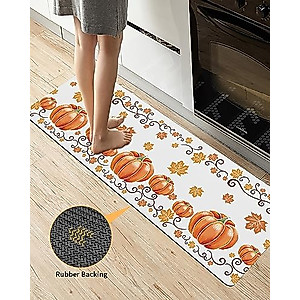 Orange Pumpkin Bath Mat for Tub,Non Slip Bathroom Floor Runner Rug Quick Dry & Absorbent Diatomaceous Earth Shower Sink Bedroom Kitchen Washable Doormat,Thanksgiving Fall Maple Leaves White 20"x47"