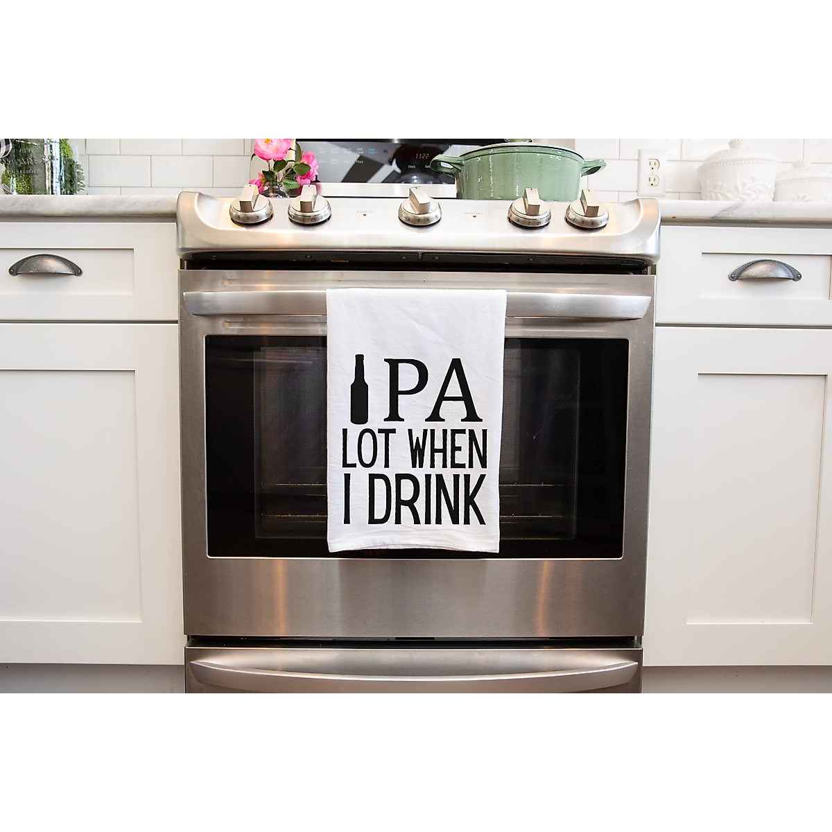 Handmade Funny Kitchen Towel - 100% Cotton Beer Puns Hand Bar Towel for Kitchen - 28x28 Inch Perfect for Hostess Housewarming Christmas Mother’s Day Birthday Gift (IPA Lot When I Drink)