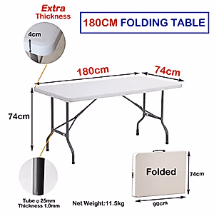 deaciber 6ft Folding Table 71 inch Plastic Fold in Half w/Handle Heavy Duty Portable Indoor Outdoor for Garden Party Picnic Camping BBQ Dining Kitchen Wedding Market Events