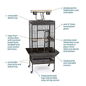 Prevue Pet Products Parrot Playtop Manor Bird Cage with Movable Stand and Activity Play Top for Large Birds