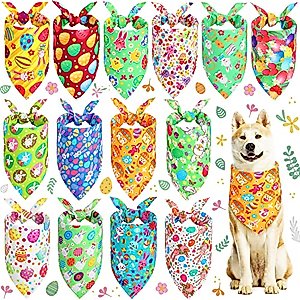 14 Pieces Easter Dog Bandanas Set Egg Bunny Rabbit Triangle Dog Scarf Bib Holiday Seasonal Dog Bandana Washable PET Kerchief Spring Bandana Dog Scarf for Medium to Large Dogs Cats