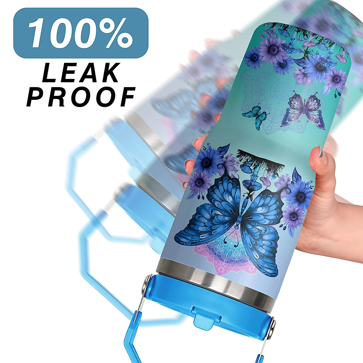 30oz Insulated Butterfly Tumbler with Handle, Featuring a Leak-proof 2-in-1 Lid and Straw, a Vacuum-insulated Travel Coffee Mug, Portable Stainless Steel Water Bottle, Suitable for Both Women and Men