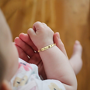 PUREFLY Personalized Baby Name Bracelets with Birthstone, 18k Gold Plated, Adjustable Length