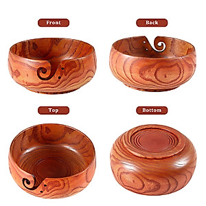 tchrules Wooden Yarn Bowl for Crocheting, Crochet Bowl with Holes Tangles Arbitrary, Yarn Ball Holder for Knitting Craft, Handmade Yarn Bowl Organizer Knitting Crochet Supplies