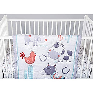 Sammy & Lou Farmstead Friends 4-Piece Baby Crib Bedding Set, Includes Quilt, Fitted Crib Sheets Neutral, Crib Skirt, and Plush Toy