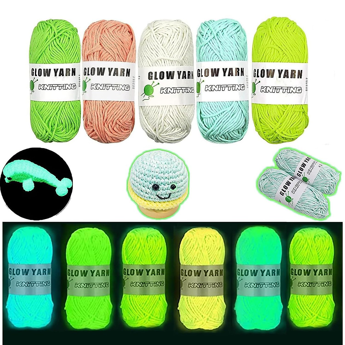 5 Rolls Glow in The Dark Yarn, Glow Yarn, 2023 DIY Glow in The Dark Yarn for Crochet, Glow in Dark Yarn for Holiday Gifts Scarves, Shawls, Sweaters, Hats (5 Colors)