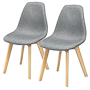 Giantex Set of 2 Kitchen Dining Chairs, Easily Assemble Modern Fabric Cushion Seat Chair w/Wood Legs, Mid Century Armless Chairs for Kitchen, Dining Room, Restaurant, Gray
