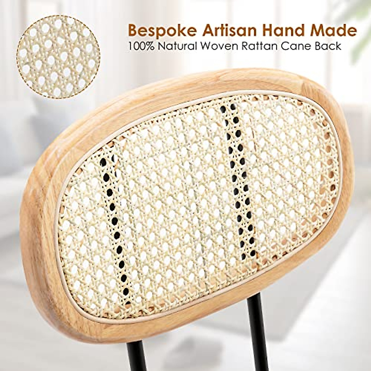 Amadi Counter Stools Rattan Back Dining Chair,Indoor Faux Leather Bar Stools Set of 4,Armless Dining Chairs with Rattan Backrest,Modern Metal Counter Height Barstools for Home Whiskey Brown,24"