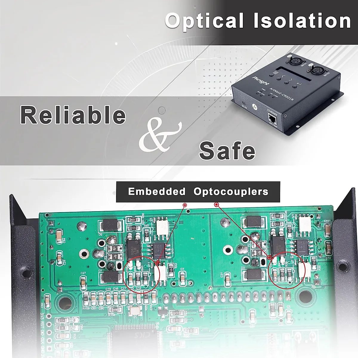 Pknight ArtNet DMX 1024 Ethernet Lighting Controller Interface，2 Universe/Truss Mountable/PoE CR021R
