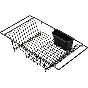 Simple Houseware Large Over Sink Counter Top Dish Drainer Drying Rack with Utensil Holder, Black