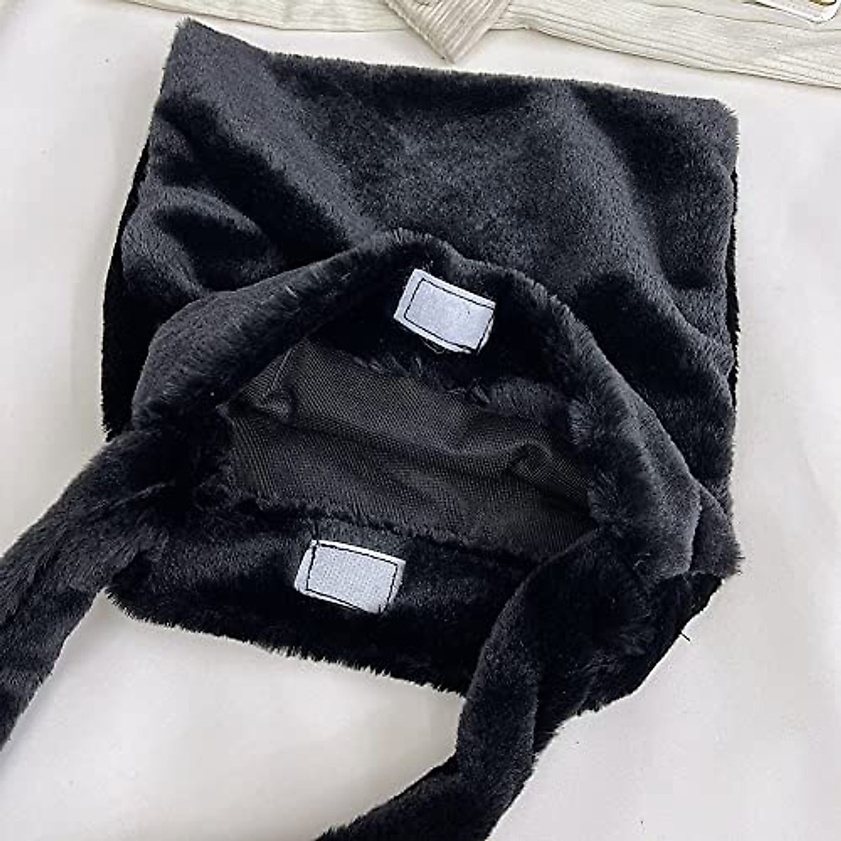 WAGHAIXAX Fluffy Tote Bag Y2K Long Strap Furry Tote Bag Large Cute Plush Bag Women Furry Underarm Bag for Autumn and Winter (Black)