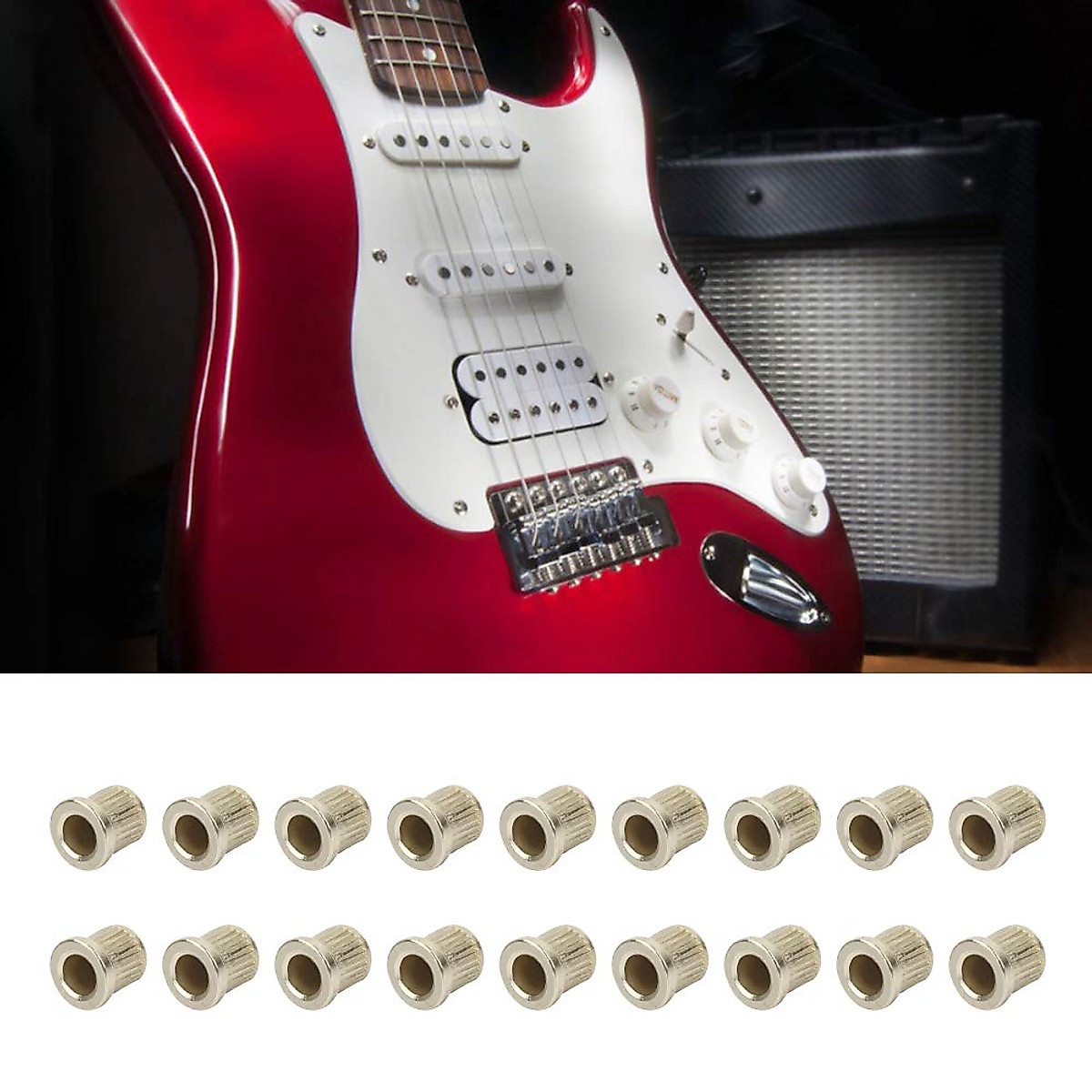 Bnineteenteam 18 Pcs Brass Guitar Through Body Strings Ferrules for Electric Guitar