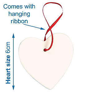 Baker Ross EV5425 Hanging Ceramic Heart Ornaments - Pack of 5, for Kids to Paint, Decorate and Display. Great for at Home Art Crafts