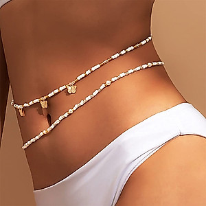 Cosydays Elastic Waist Bead Belly Chain Butterfly Body Beaded African Belly Beads Accessories for Women