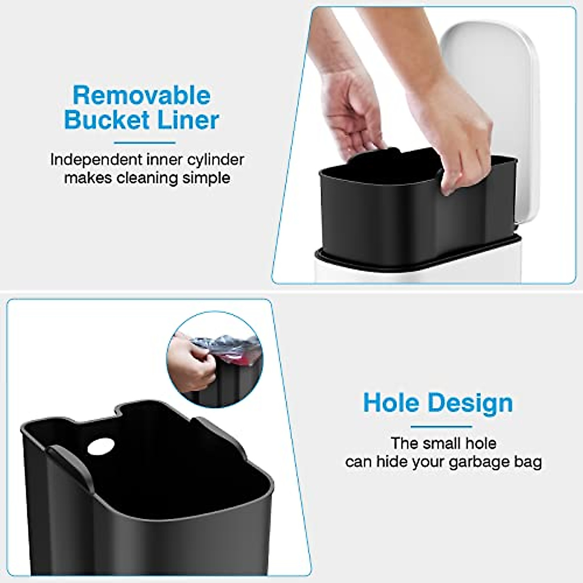 BETHEBEST 10 Liter/ 2.6 Gallon Small Trash Can with Lid,Rectangular Foot Pedal Trash Bin with Removable Inner Bucket for Bathroom,Bedroom,Office(White)