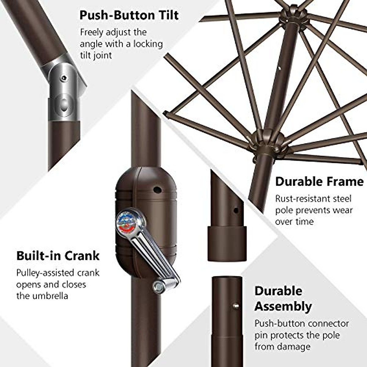 Funsite 9ft Patio Umbrella, UV Protect Pool Umbrella with Heavy Duty Pole, Ventilate Design Outdoor Umbrella with Push Botton Tilt & Crank Ideal for Garden, Lawn, Deck, Backyard&Pool, Red