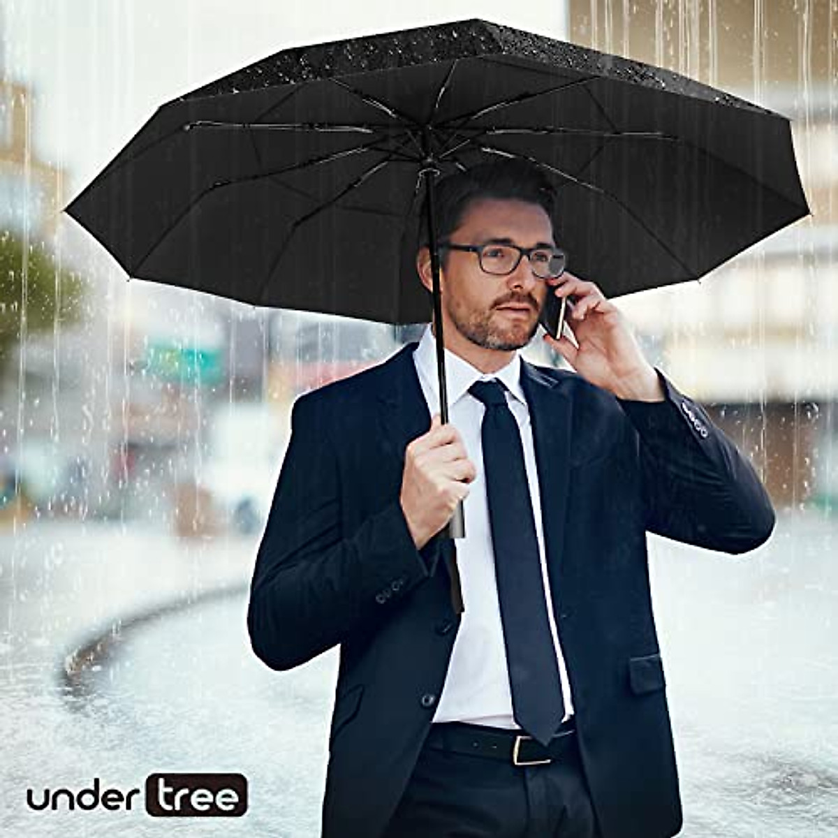UNDERTREE Umbrella Windproof Travel Umbrella - 10-Ribs Wind Resistant Folding Umbrella - Compact Anti-UV Automatic Umbrella - Portable Waterproof Umbrella for Sun&Rain - Backpack, Purse, Car Umbrella, Black-21