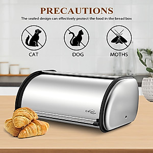 ENLOY Bread Box for Kitchen Counter, Stainless Steel Roll Top Bread Bin, Sliver Bread Storage Holder with Lid, Large Capacity Bread Keeper, 17 x 11 x 7 Inches