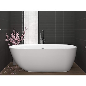 ANZZI Freestanding Tub 67”, Soaker Tub, Acrylic Center Drain, Luxury Spacious, Deep Soaker Bathtub with Overflow and Drain, Modern Slip-Resistant Floor (FT-AZ401)