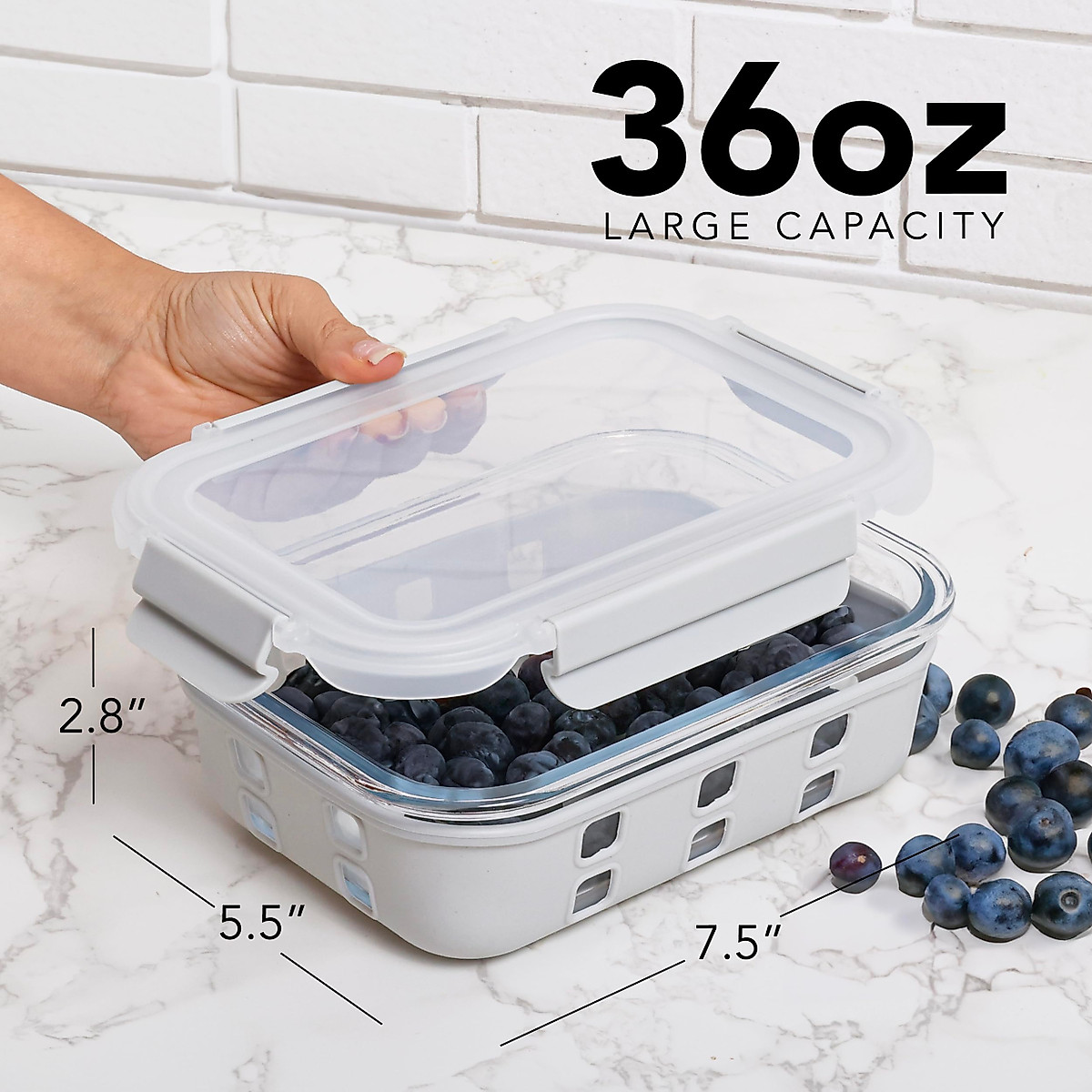 ECOBERI Glass Storage Containers with Lids, 5 Piece Set, 4.5 Cup, Meal Prep, Food Storage, Airtight, Leak-Proof, Safe for Microwave, Freezer, Oven, and Dishwasher