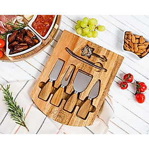 WinTruffles Acacia Cheese Board Set - Cheese Board and Knife Set, Cheese Platter, Cheese Platter Board, Cheese Tray, Charcuterie Board Set … (Round Acacia)