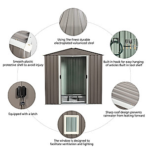 Luxo Abode 6x5 FT Outdoor Metal Garden Storage Shed with Side Window, Utility Tool Shed with Air Vents, Sloping Roof and Lockable Sliding Doors, Outdoor Storage Box for Backyard, Patio, Gray