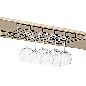 MyGift Modern Black Metal Under-Cabinet Wine Glass Holder | Stemware Storage Organizer Rack | Holds 12 Stemmed Glasses