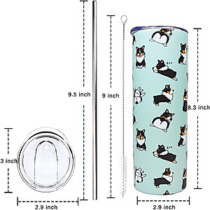 IchDich Corgi Tumbler With Lid and Straw 20 oz Insulated Dog Tumbler Stainless Steel Corgi Skinny Tumbler Water Bottle Travel Mug Wine Cups Corgi Gifts for Corgi Lovers