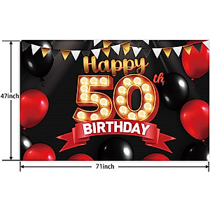 Happy 50th Birthday Black Banner Decorations Gold Backdrop Red and Black Balloons Theme Decor for Girls Women Princess 50 Years Old Birthday Party Supplies Photo Booth Props Background Favors Glitter