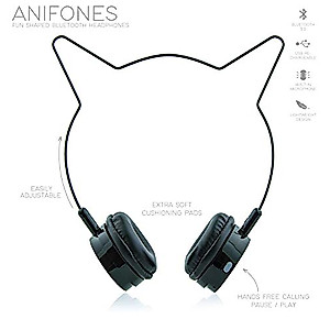 Lux Accessories Black Cat Ear Headphones Wire Frame Headset w Microphone
